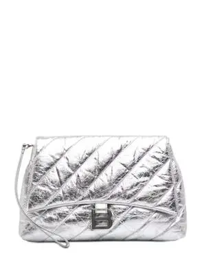 Balenciaga 2010 Medium Metallic Calfskin Crush Pochette Clutch Bag - Silver