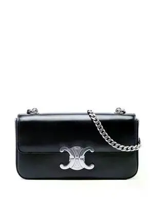 Celine 2023 Shiny Calfskin Triomphe Claude Shoulder Bag - Black