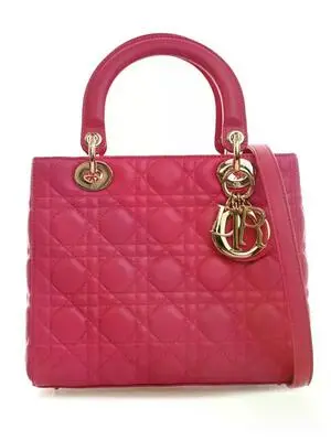 Dior 2013 Medium Lambskin Cannage Lady Satchel - Pink