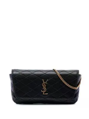 Saint Laurent 2024 Quilted Lambskin Monogram Gaby Phone Holder Crossbody Bag - Black