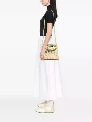 Bottega Veneta 2012-2026 Mini Metallic Nappa Intrecciato Hop Satchel - Gold