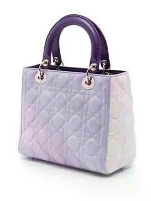 Dior Medium Tricolor Lambskin Cannage Lady Satchel - Purple