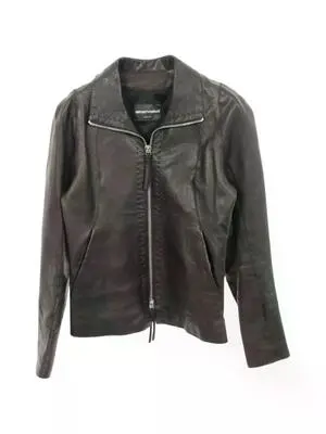 Emporio Armani Long-sleeve Zip-up Leather Jacket - Brown