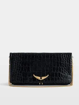 Zadig&Voltaire Rock Embossed Clutch With Gold-tone Chain - Black