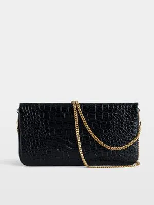 Zadig&Voltaire Rock Embossed Clutch With Gold-tone Chain - Black