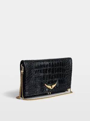 Zadig&Voltaire Rock Embossed Clutch With Gold-tone Chain - Black