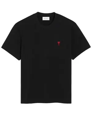 AMI Paris T-shirt With Red Heart Logo - Black