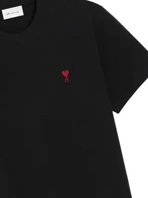 AMI Paris T-shirt With Red Heart Logo - Black