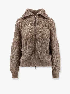 Brunello Cucinelli Perforated Cardigan With Micro-sequins - Brown