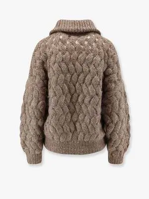 Brunello Cucinelli Perforated Cardigan With Micro-sequins - Brown