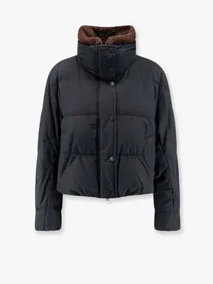 Brunello Cucinelli Down Jacket With Shearling Collar - Multicolor