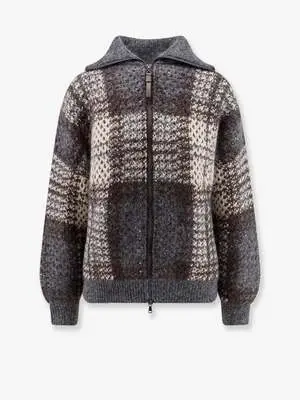 Brunello Cucinelli Cardigan With Intarsia And Micro-sequin Embroidery - Cream