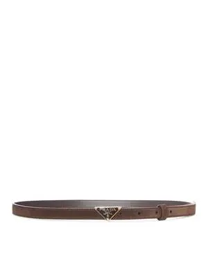 Prada Suede Belt With Enamel Triangle Logo Buckle - Brown