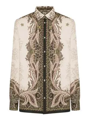 Etro Silk Twill Shirt With Placed Pegasus Print - Cream