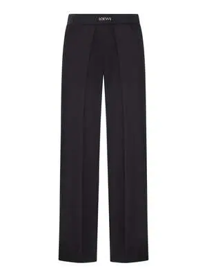 Loewe Tailored Wool Trousers With Jacquard Elasticated Waist - Black