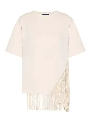 Sportmax Compact Jersey T-shirt With Fringes - Cream