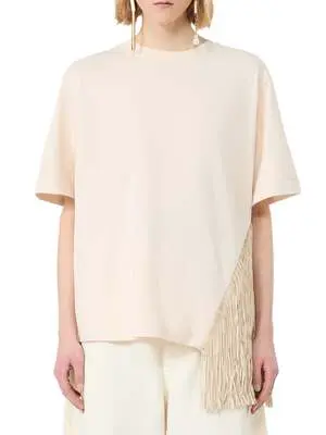 Sportmax Compact Jersey T-shirt With Fringes - Cream