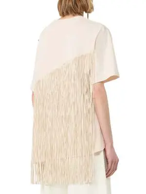 Sportmax Compact Jersey T-shirt With Fringes - Cream
