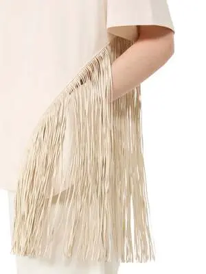 Sportmax Compact Jersey T-shirt With Fringes - Cream