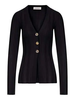 Sportmax Slim Ribbed Viscose Cardigan - Black