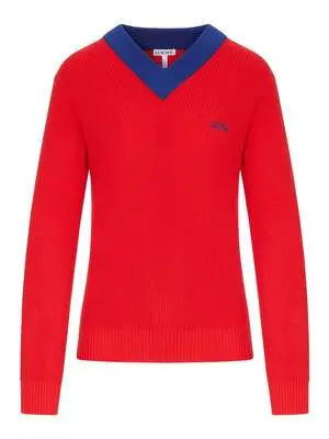 Loewe Textured Cotton-wool Blend Sweater With A Contrasting Collar - Multicolor