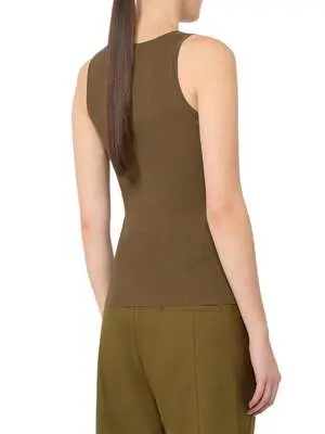 Max Mara Ribbed Viscose Crepe Sleeveless Top - Yellow