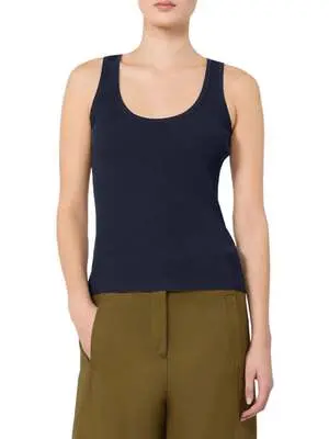 Max Mara Fitted Ribbed Viscose Crepe Sleeveless Top - Blue