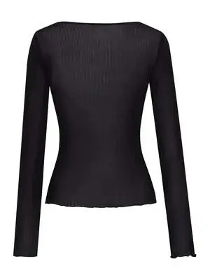 Saint Laurent Ribbed Silk V-neck Cassandre Top