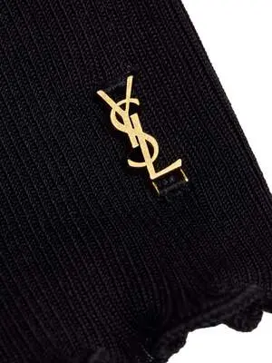 Saint Laurent Ribbed Silk V-neck Cassandre Top