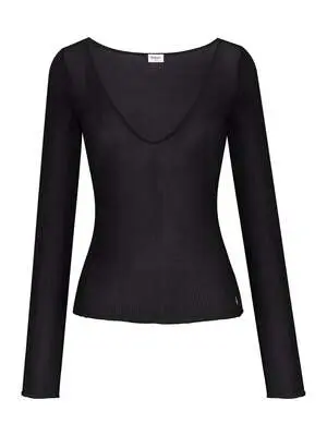 Saint Laurent Ribbed Silk V-neck Top - Black