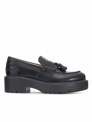 Miu Miu Smooth Leather Loafers With Tassels - Black