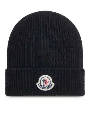 Moncler Logo Wool Beanie - Black