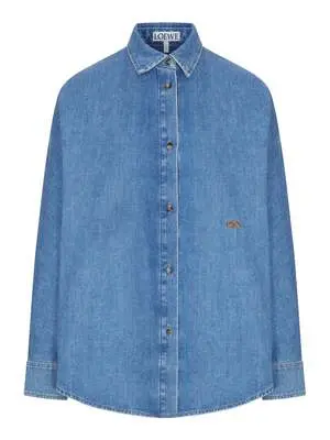 Loewe Lightweight Washed Cotton Denim Shirt With Batwing Sleeves - Multicolor