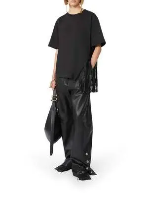 Sportmax Cotton T-shirt With Fringe Detail - Black