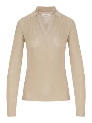 Max Mara Cashmere And Silk Ribbed Polo Sweater - Cream