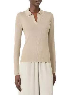 Max Mara Cashmere And Silk Ribbed Polo Sweater - Cream