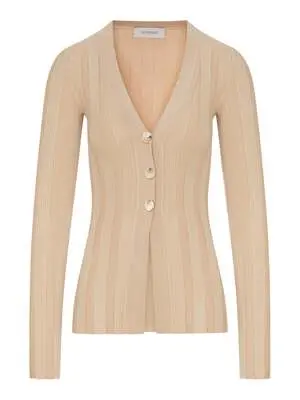Sportmax Slim Ribbed Viscose Cardigan - Cream