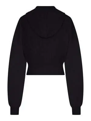 Sportmax Ribbed Wool Cardigan With Wide Collar And Zipper - Black