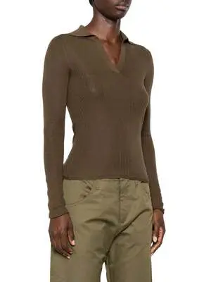 Max Mara Cashmere And Silk Ribbed Polo Sweater - Brown