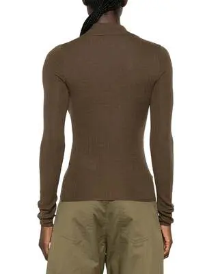 Max Mara Cashmere And Silk Ribbed Polo Sweater - Brown