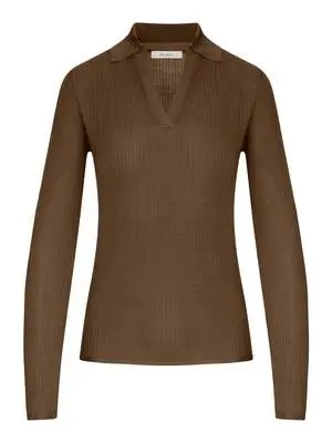 Max Mara Cashmere And Silk Ribbed Polo Sweater - Brown