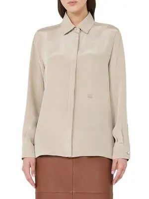 Max Mara Silk Crêpe De Chine Shirt With Embroidered Monogram - Cream