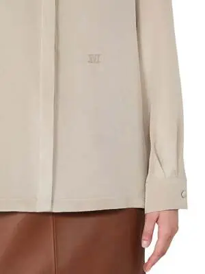 Max Mara Silk Crêpe De Chine Shirt With Embroidered Monogram - Cream