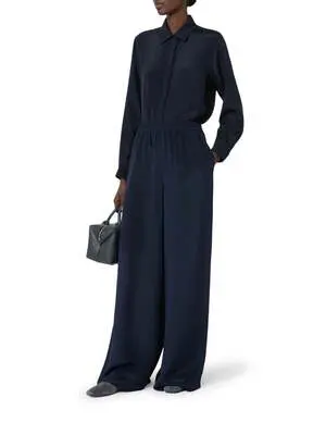 Max Mara Silk Crepe De Chine Shirt With Monogram Logo - Blue