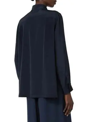 Max Mara Silk Crepe De Chine Shirt With Monogram Logo - Blue
