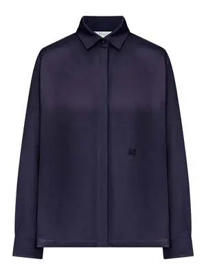 Max Mara Silk Crepe De Chine Shirt With Monogram Logo - Blue