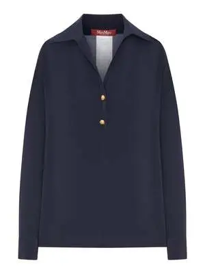 Max Mara Silk Crepe De Chine Polo Shirt - Blue