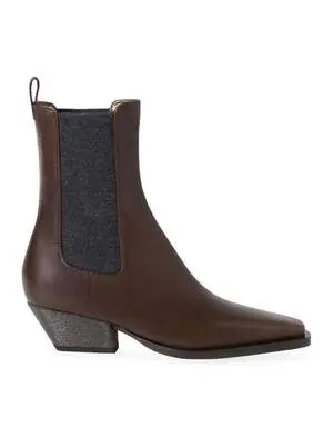 Brunello Cucinelli Chelsea Boots In Vitello Riding With Embellished Heel