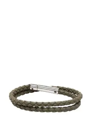 TOD`S Tod's Leather Braided Band Double Layer Logo Plaque Bracelet - Green