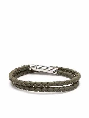 TOD`S Tod's Leather Braided Band Double Layer Logo Plaque Bracelet - Green